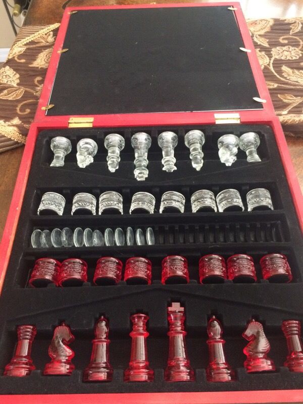 Glass Chess Set With Wooden Case