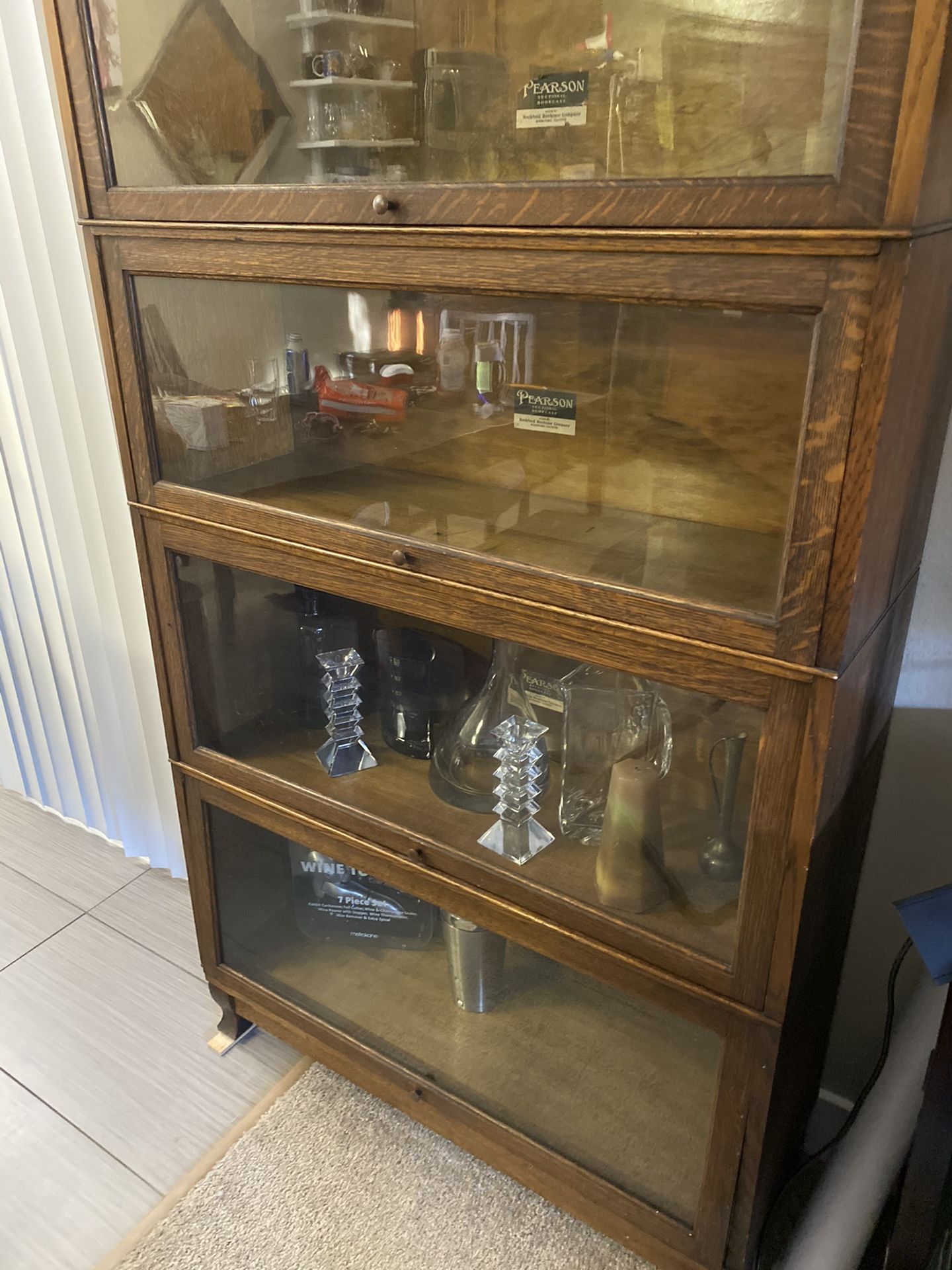 Antique Pearson Sectional Bookcase - 4 shelves with glass doors ...