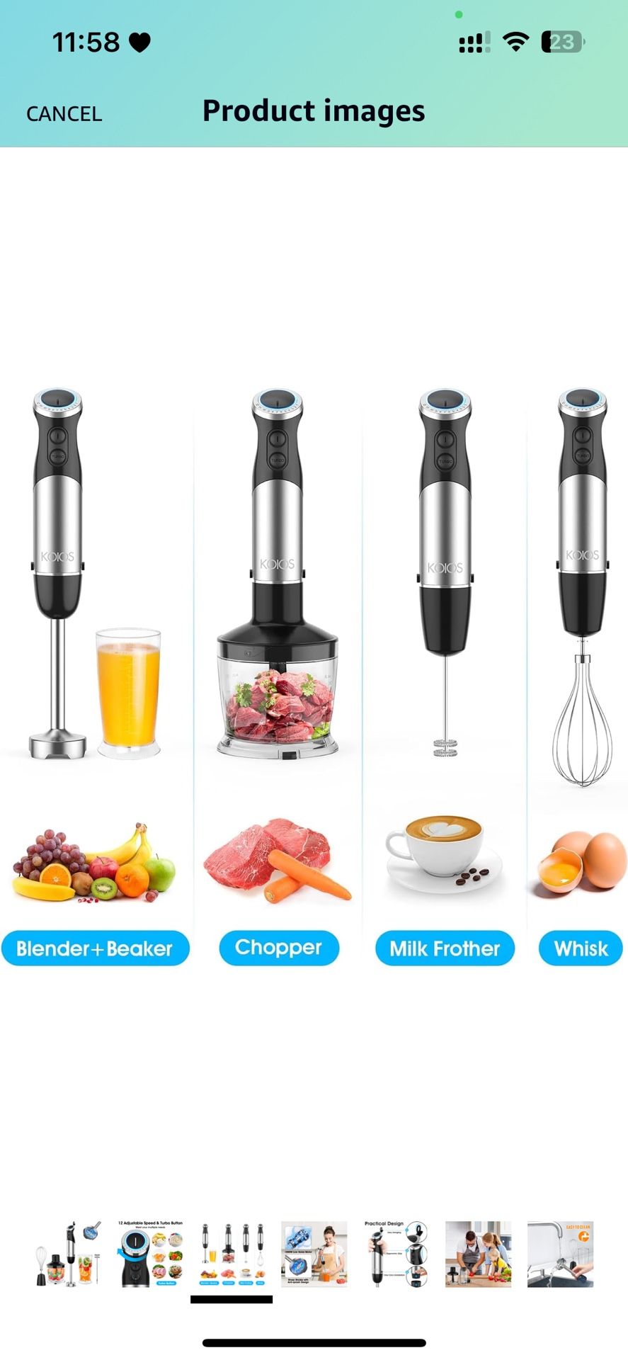 KOIOS Upgraded Immersion Blender Handheld, 1000W 12-Speed 5 in 1 Hand Mixer Stick Blender for ...