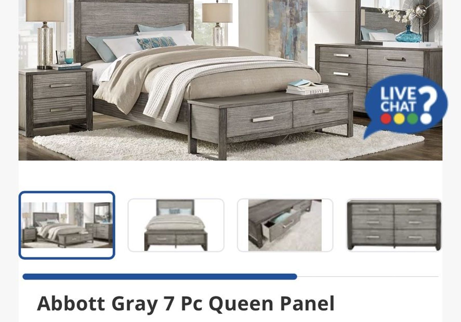 Abbott Gray 7 Pc Queen Panel Bedroom Set with Storage for Sale in Austin TX OfferUp
