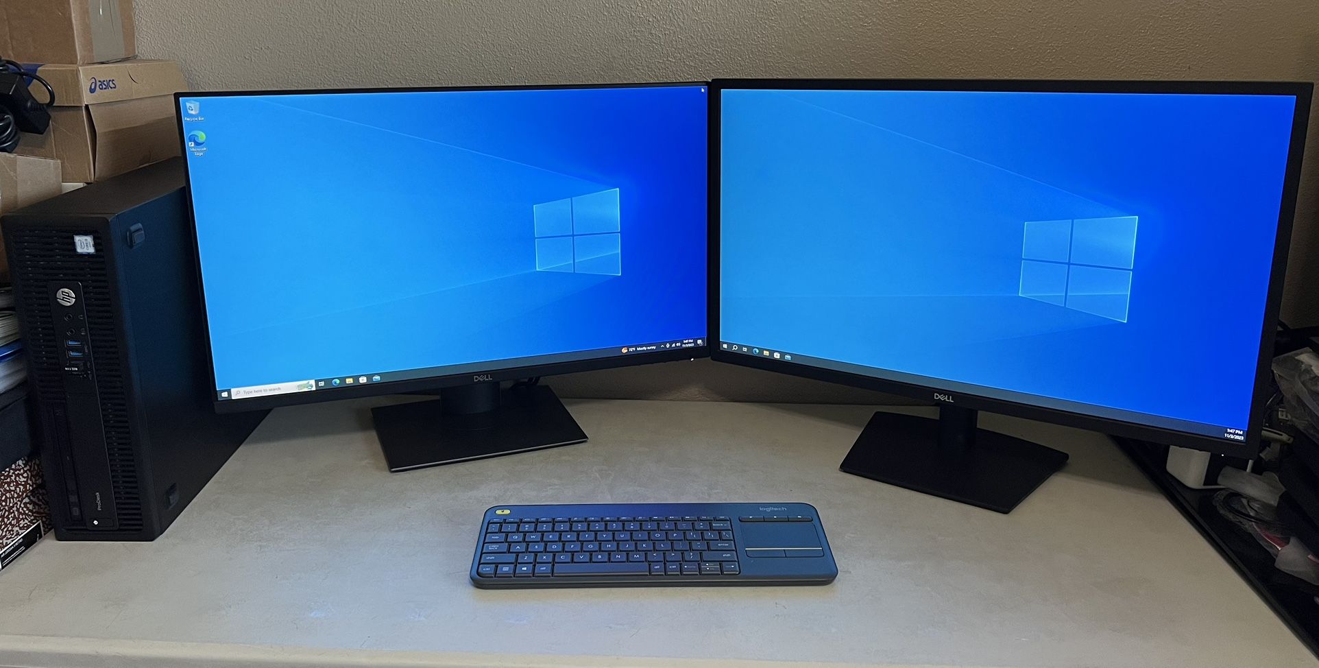 HP PRODESK QUAD CORE, DUAL (2) DELL 27” FHD IPS MONITORS (LANDSCAPE ...