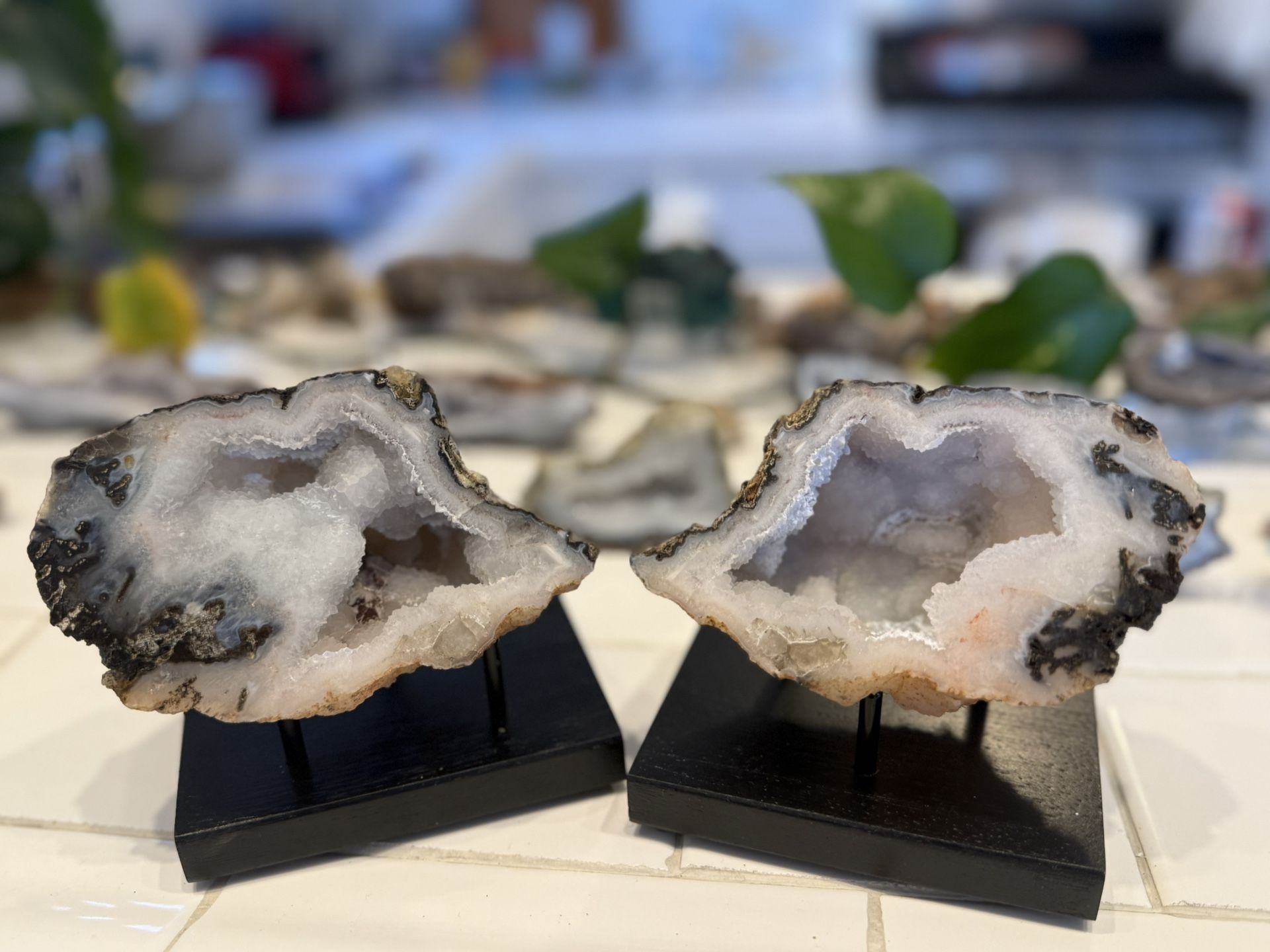 Mojave Botryoidal Quartz Geode Pair, Multi-UV Reactive, Hand Cut and ...
