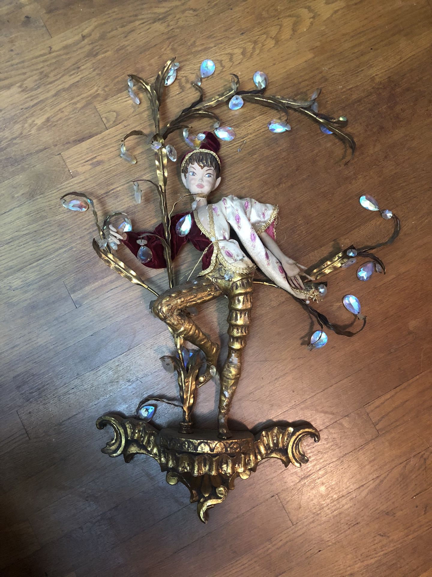 Vintage mcm italian gold elf pixie wall hanging with dangling crystals ...