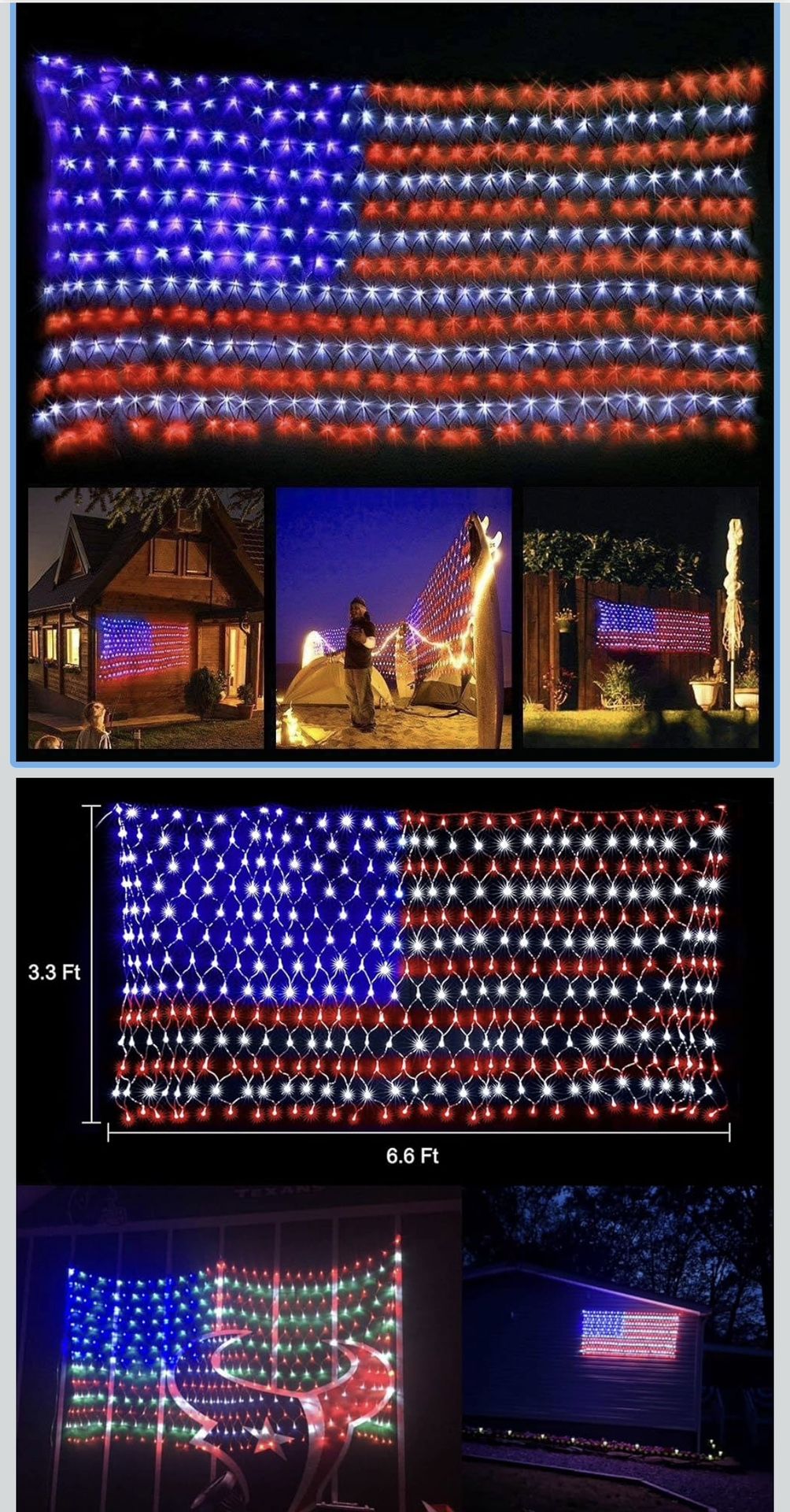 American Flag Lights with 420 Super Bright LEDs,Waterproof Led Flag Net ...