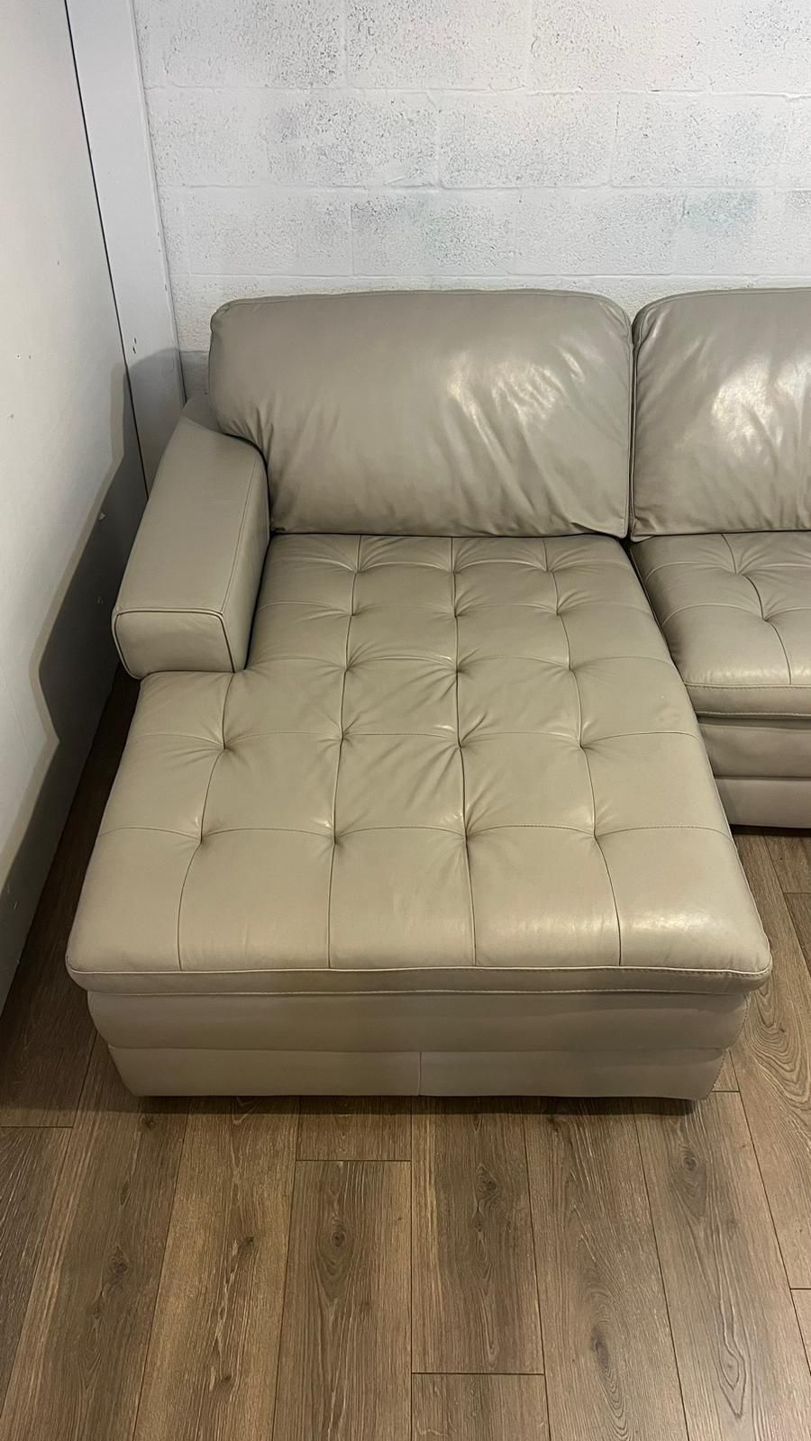 GRAY REAL LEATHER SECTIONAL SOFA COUCH W CHAISE by HAVERTYS - delivery ...
