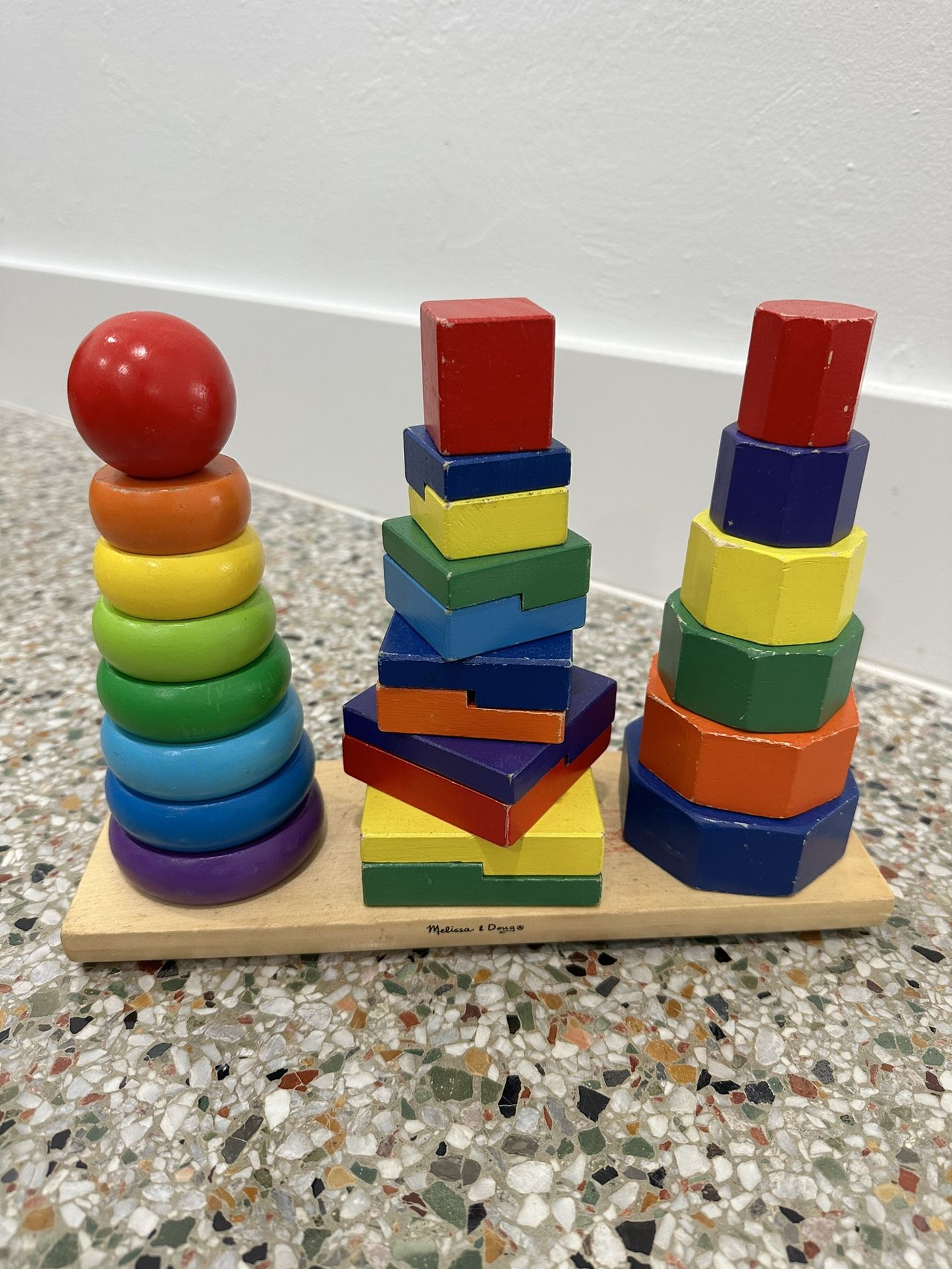 Melissa & Doug Geometric Stacker - Wooden Educational Toy - Shape ...