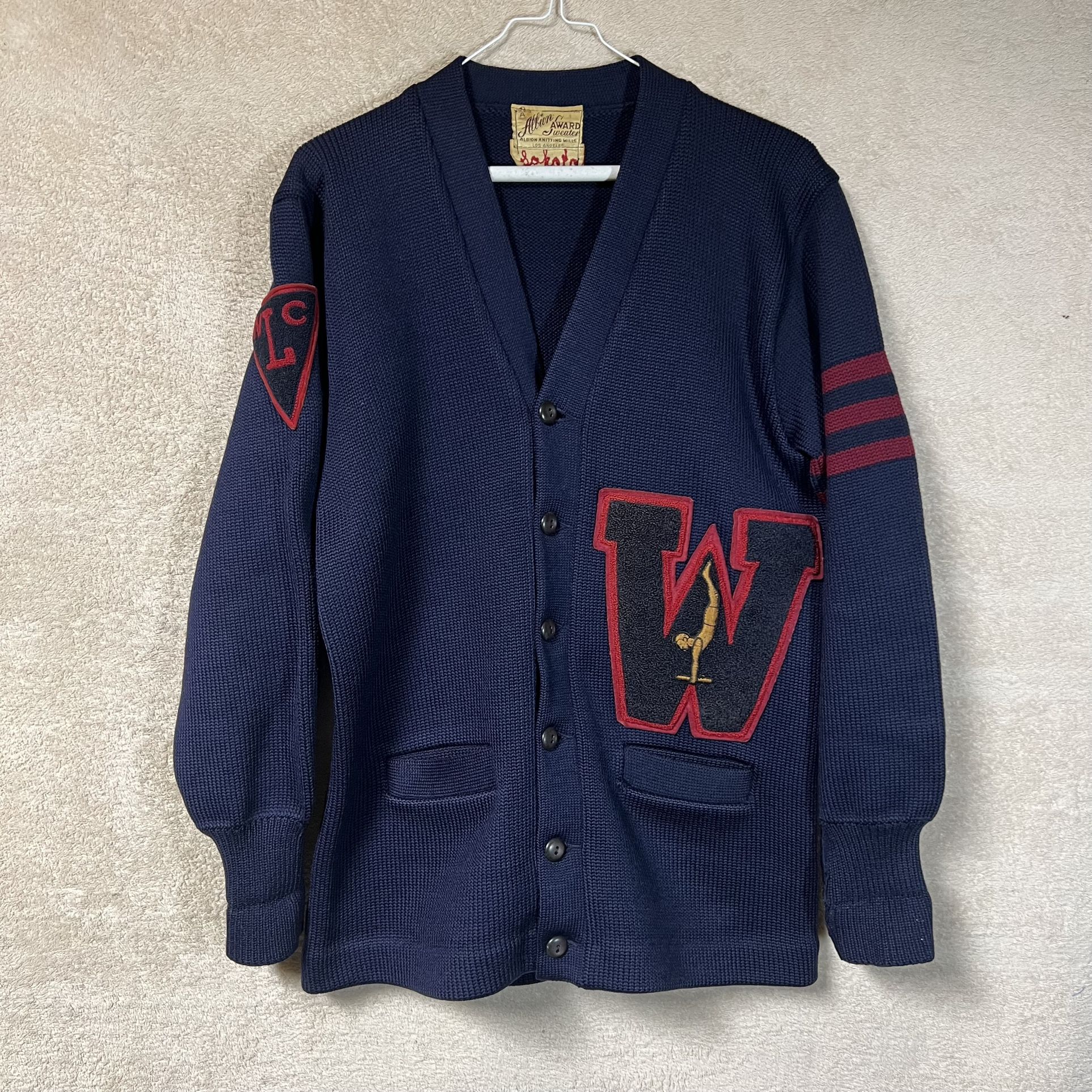 Vintage 50s 60s Albion Knitting Mills Letterman Cardigan Mens Medium ...