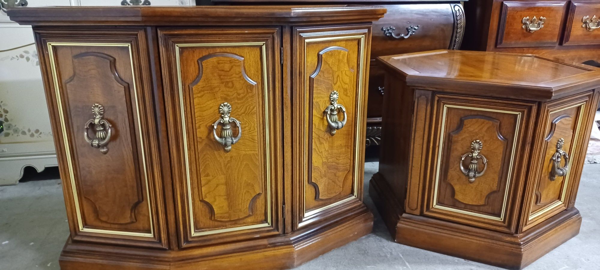 MCM Credenza/entryway Table And Hexagon End Table-Read Price for Sale ...