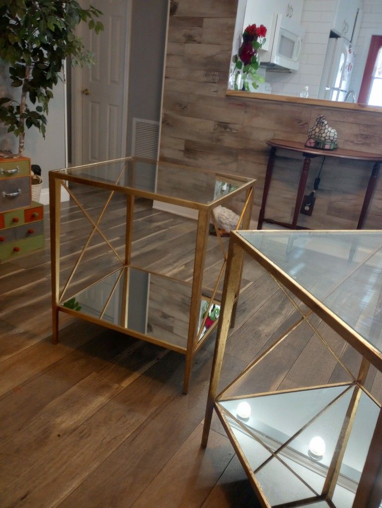 Two Designer Iron Gold Tables, Glass and Mirror, Super Nice! Asking $50 ...