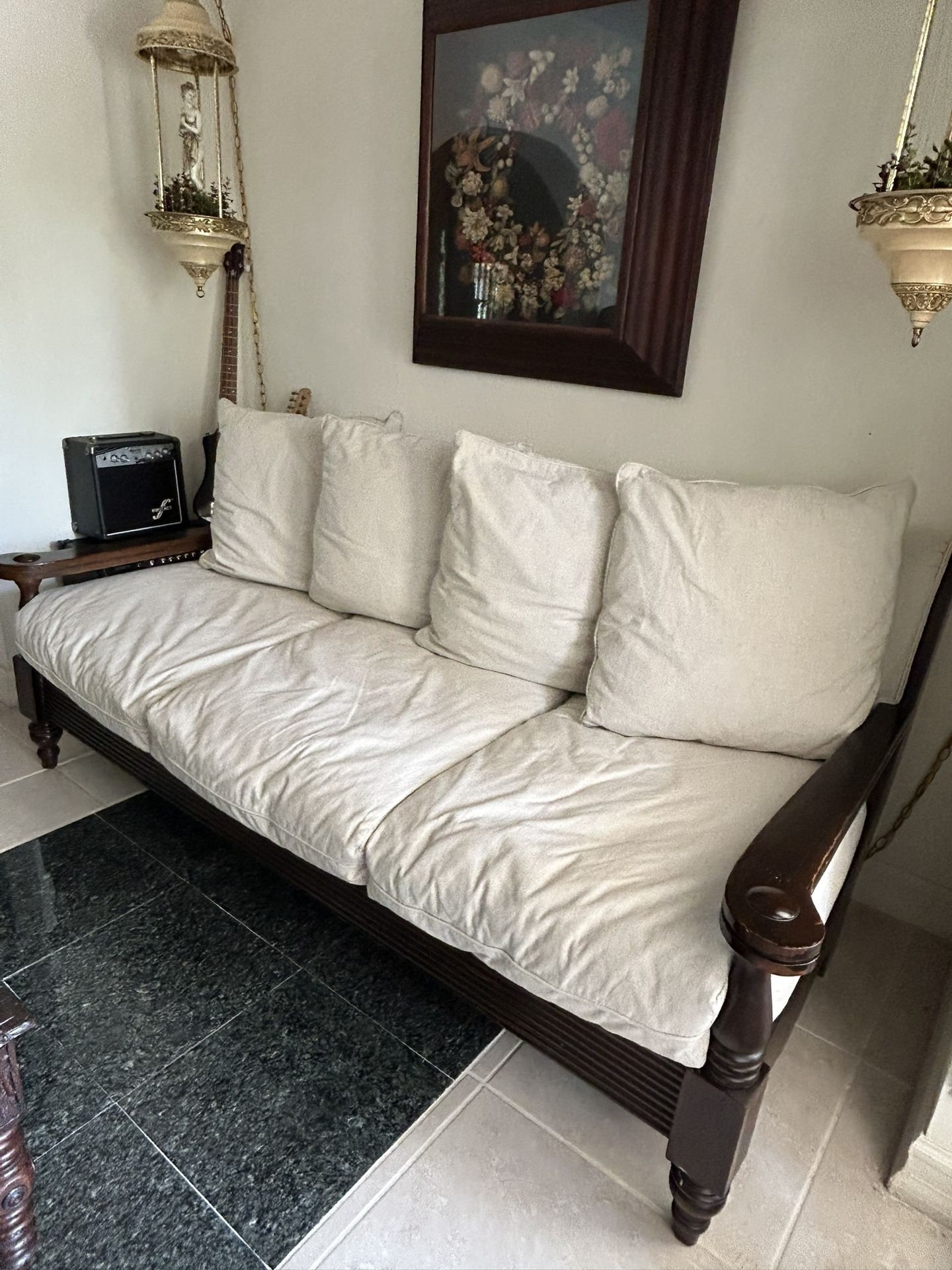 Deep Sitting Large Antique Mahogany Couch / Sofa Reupholstered for Sale ...
