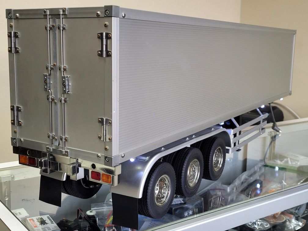 Custom Made Tamiya 1/14 RC 3 Axles Trailer Container + light Kit ...