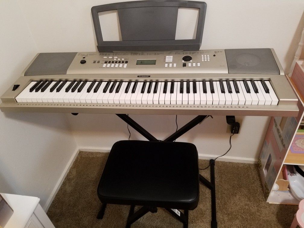 Yamaha YPG-235 76-Key Portable Grand Piano Keyboard Bundle with Knoloopx Double X Stand and ...