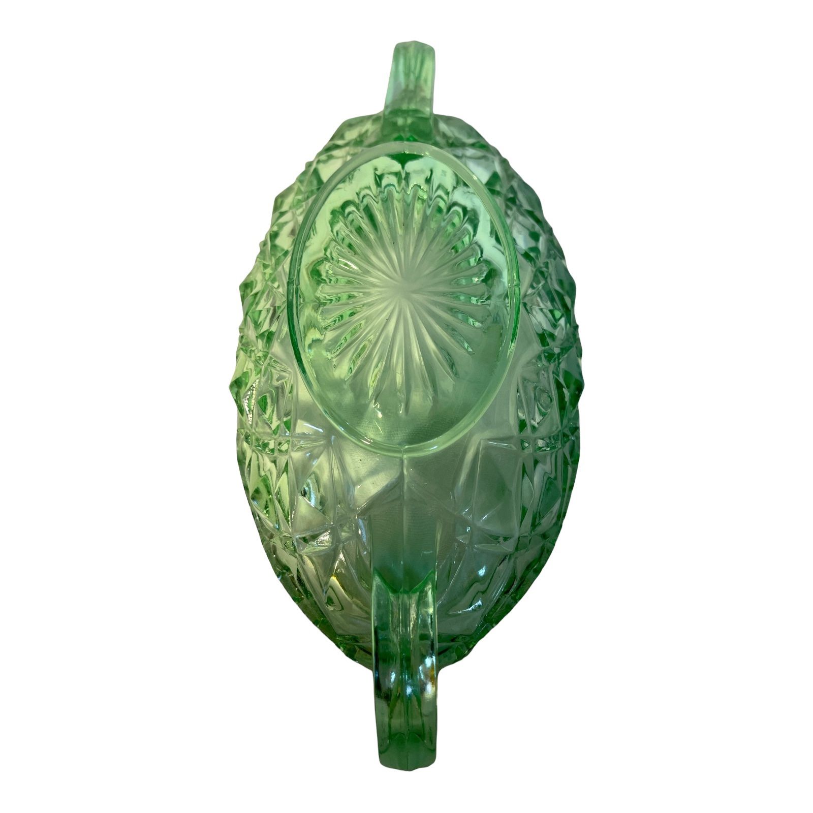 Vintage Imperial Glass Green Uranium Diamond Block 2 Handle Relish ...