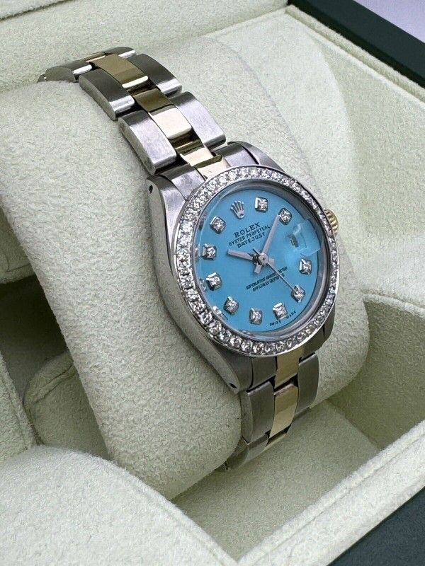 1982 Rolex 26mm Datejust 2 Tone Oyster 6917 Teal Diamond Dial & Bezel ...