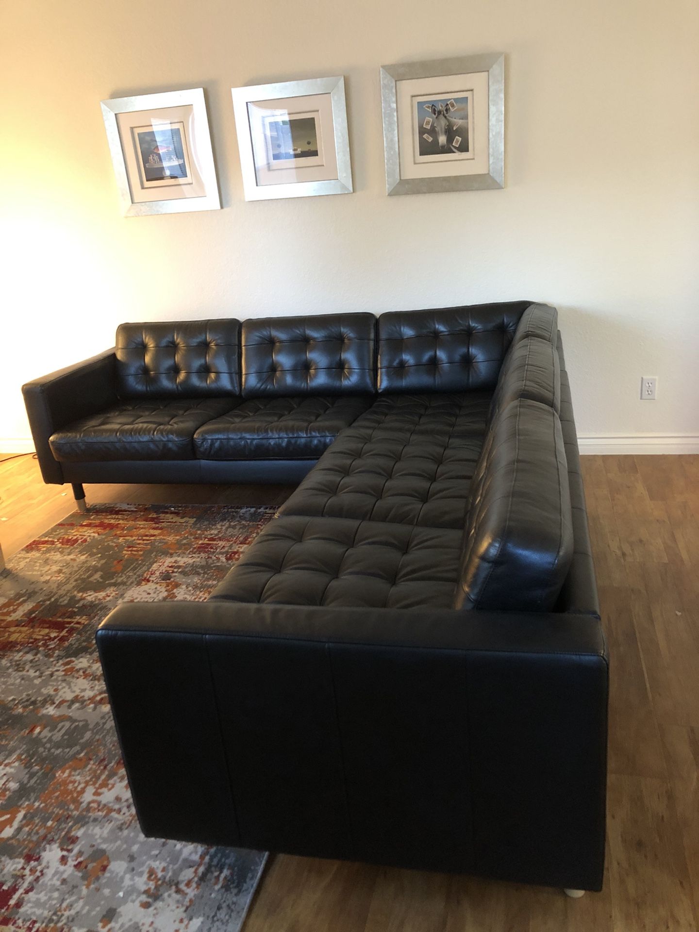 IKEA Landskrona/Morabo Black Leather 5-Seat Corner Sectional Sofa for ...