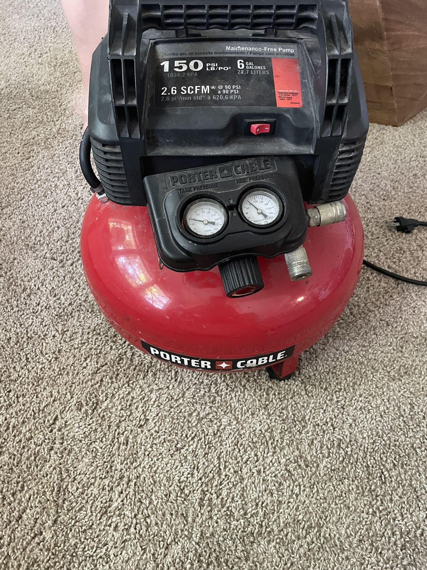 PORTER-CABLE Air Compressor, 6-Gallon, Pancake, Oil-Free for Sale in ...