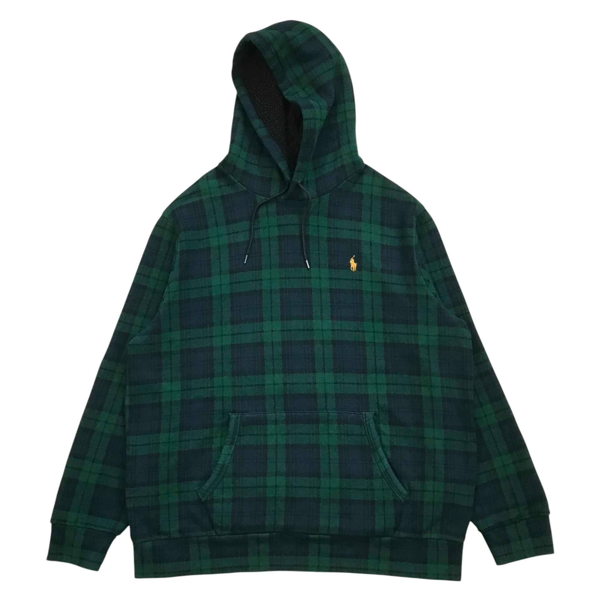 POLO RALPH LAUREN PLAID HOODIE 2XL XXL GREEN SWEATSHIRT PULLOVER SHERPA ...