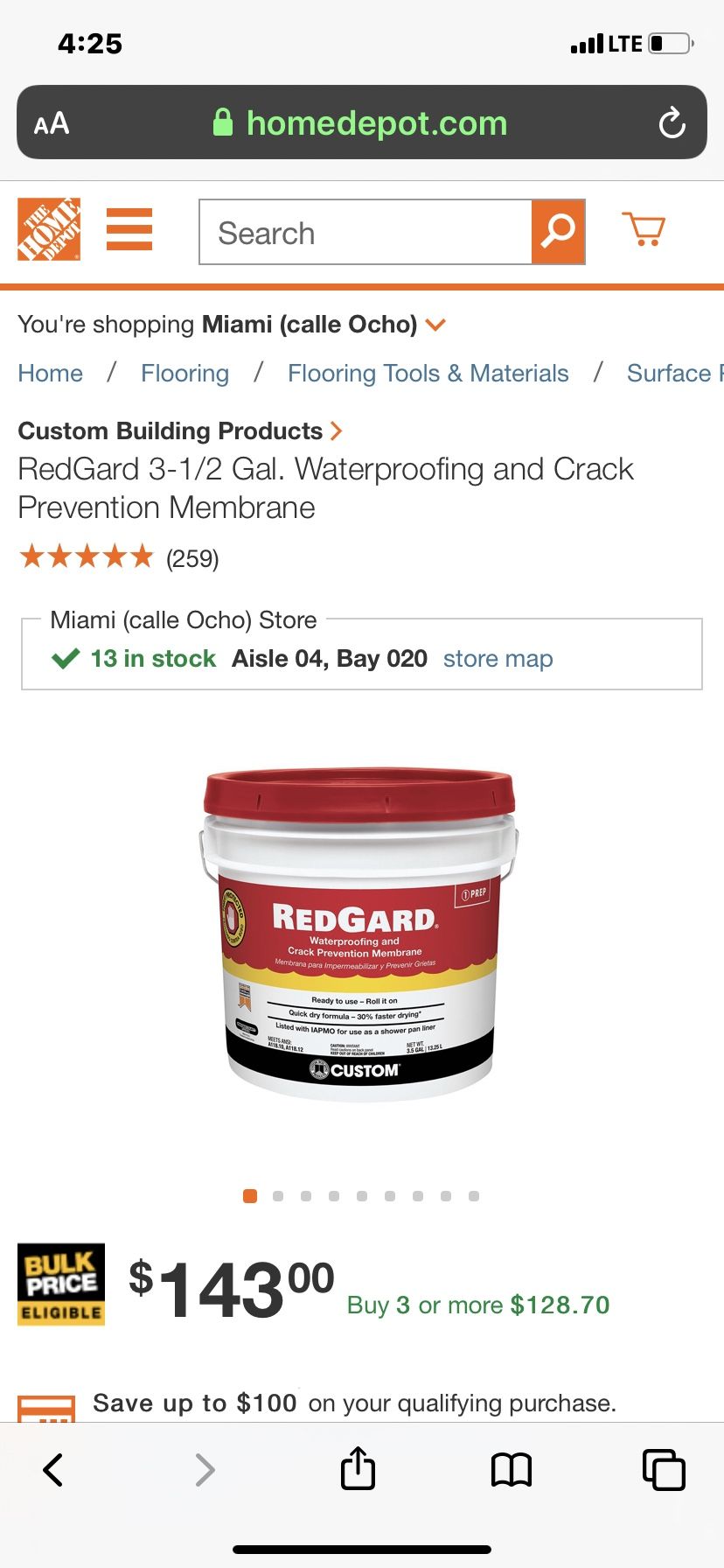 RedGard 3.5 Gal. Waterproofing and Crack Prevention for Sale in Miami ...