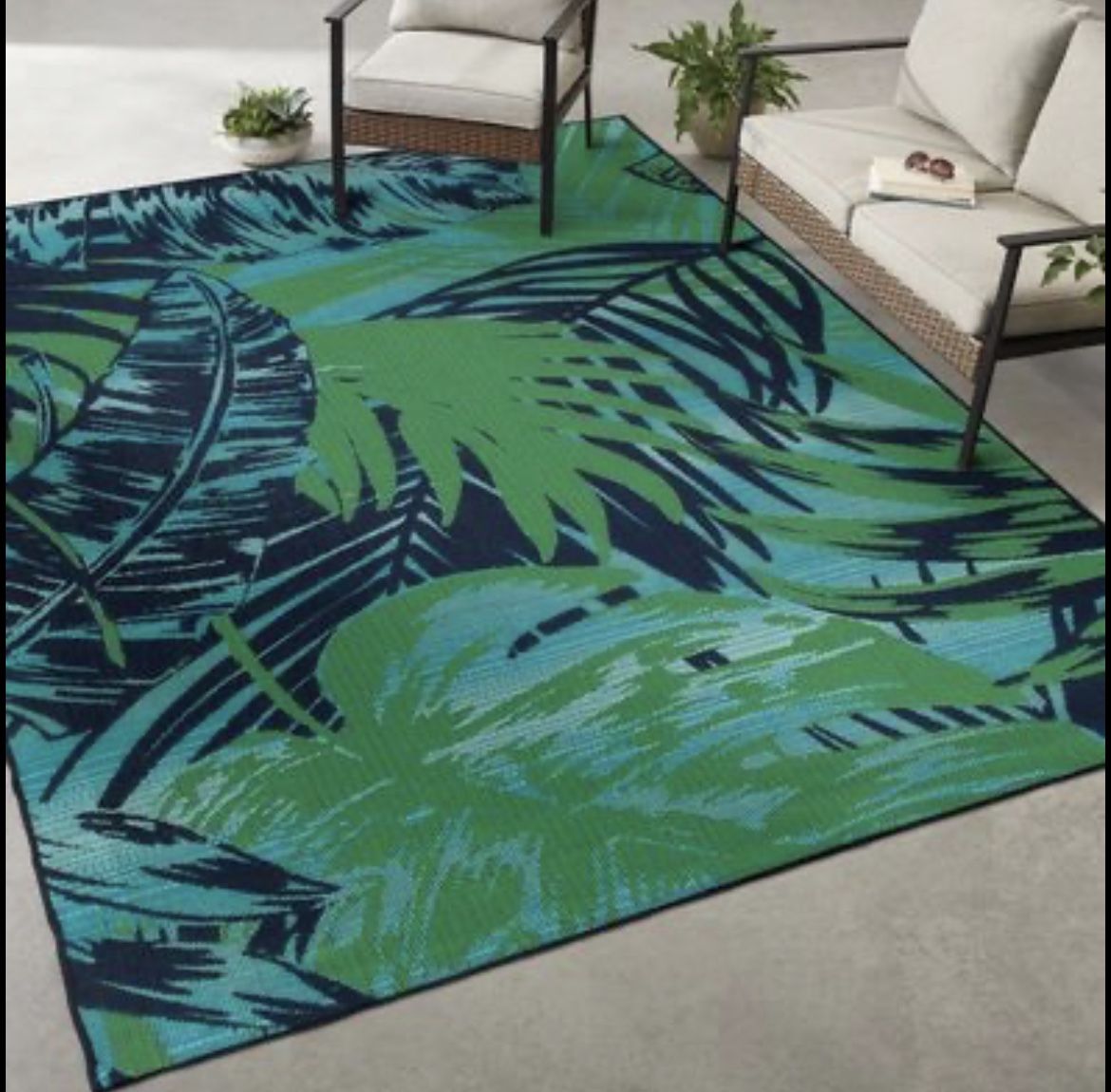 Indoor Outdoor Blue Green Tropical Palm Area Rug, 7’2″ x 10′ for Sale ...