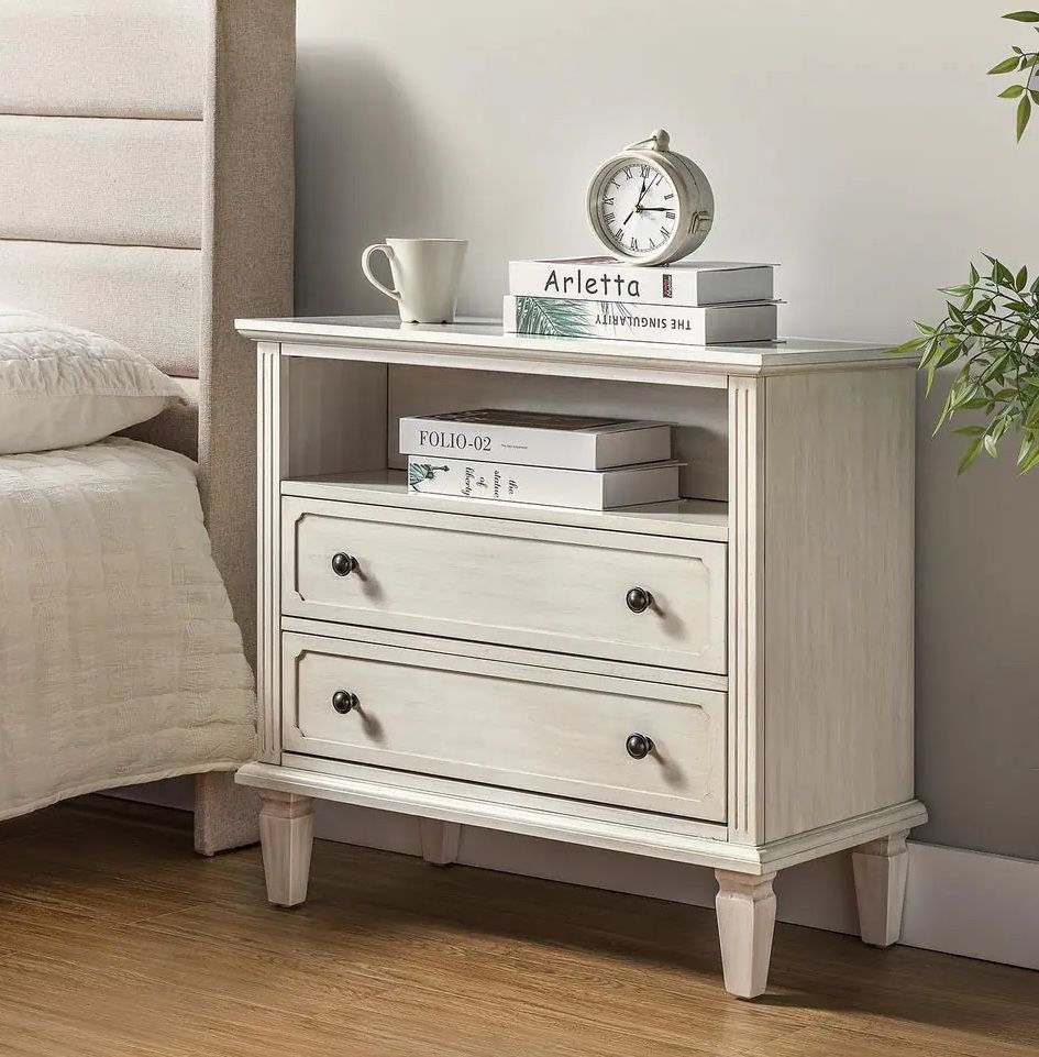 2 White Nightstands, 2-Drawers Storage Nightstand with Charging Station ...