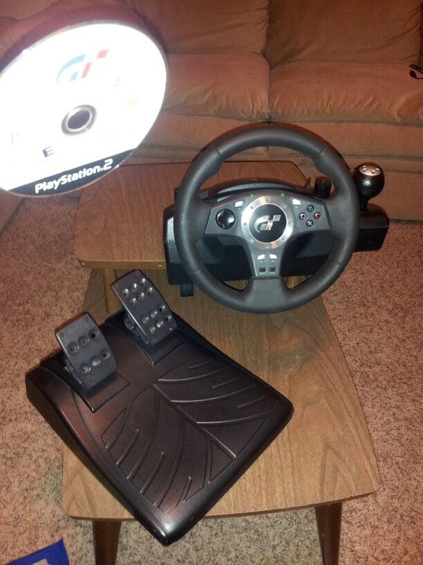 PS2 LOGITECH STEERING WHEEL WITH SHIFTER AND PEDALS AND GRAN TURISMO 4 ...