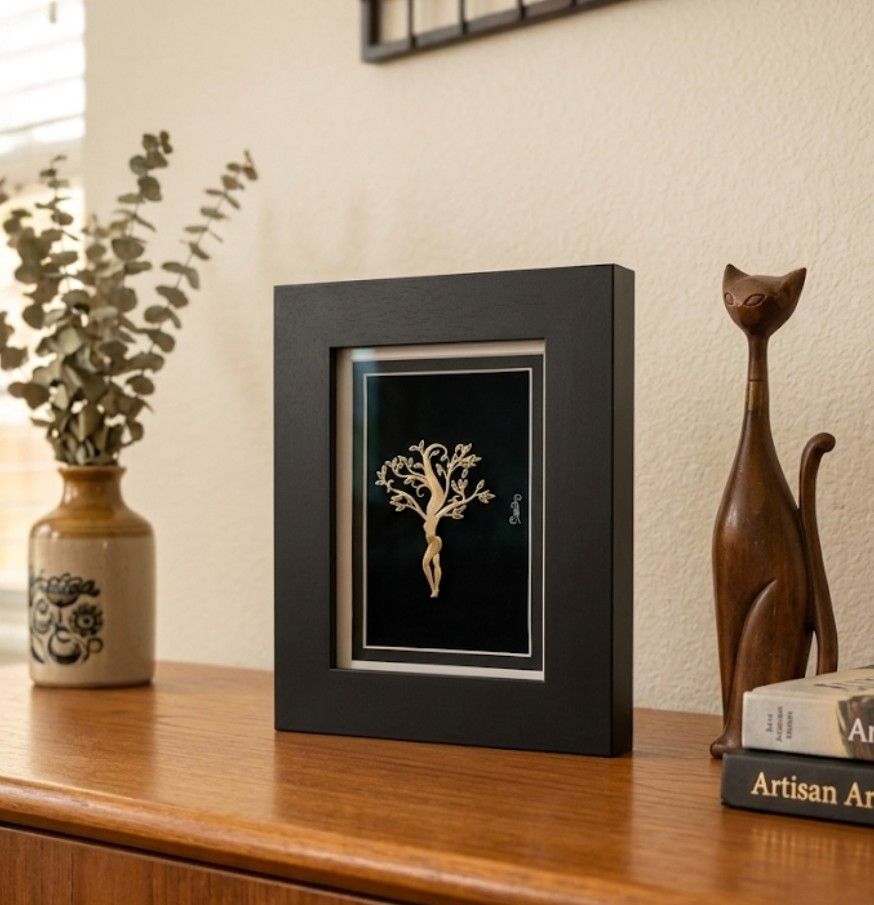 John Richen Signed Metal Relief Sculpture – Tree of Life Woman with ...