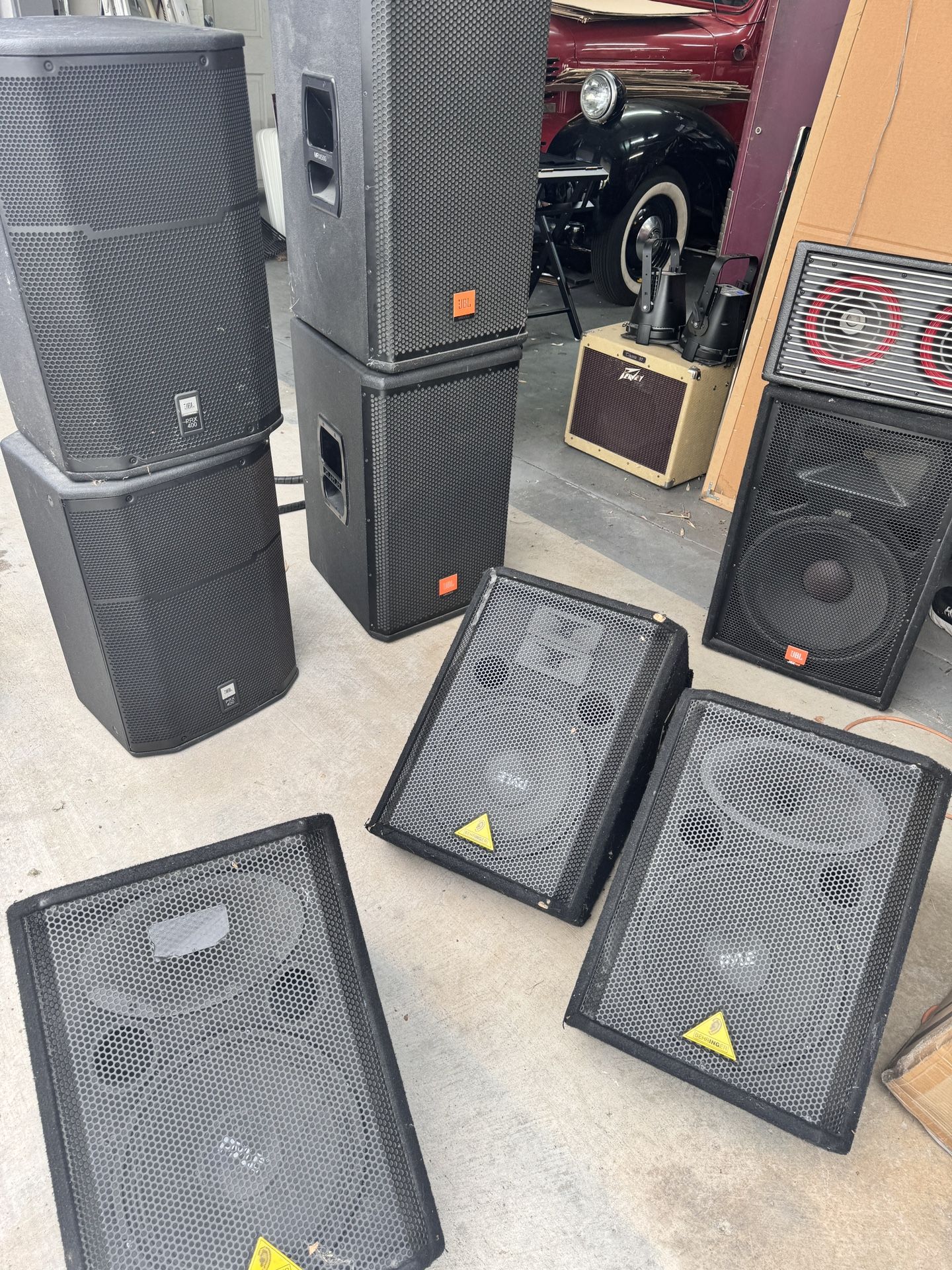 LOT OF 9 SPEAKERS - 2 JBL MRX 515s, 2 JBL PRX 415s, 1 JBL JRX 100, 1 ...