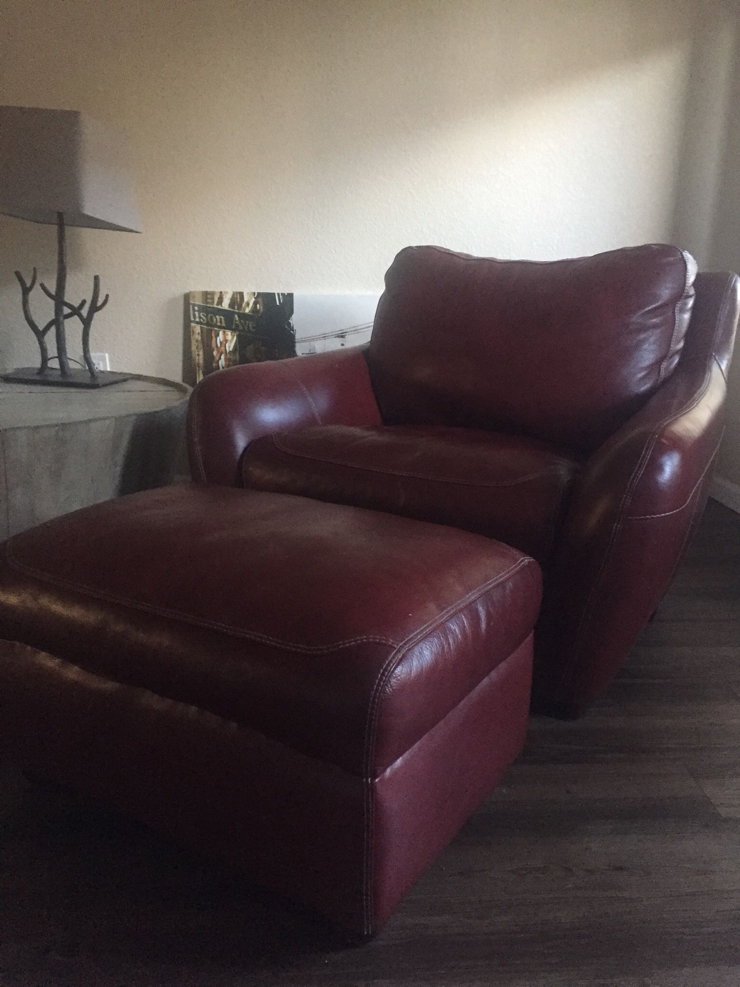 Red Leather Chair & Ottoman by Shanghai Trayton Furniture Co. for Sale ...