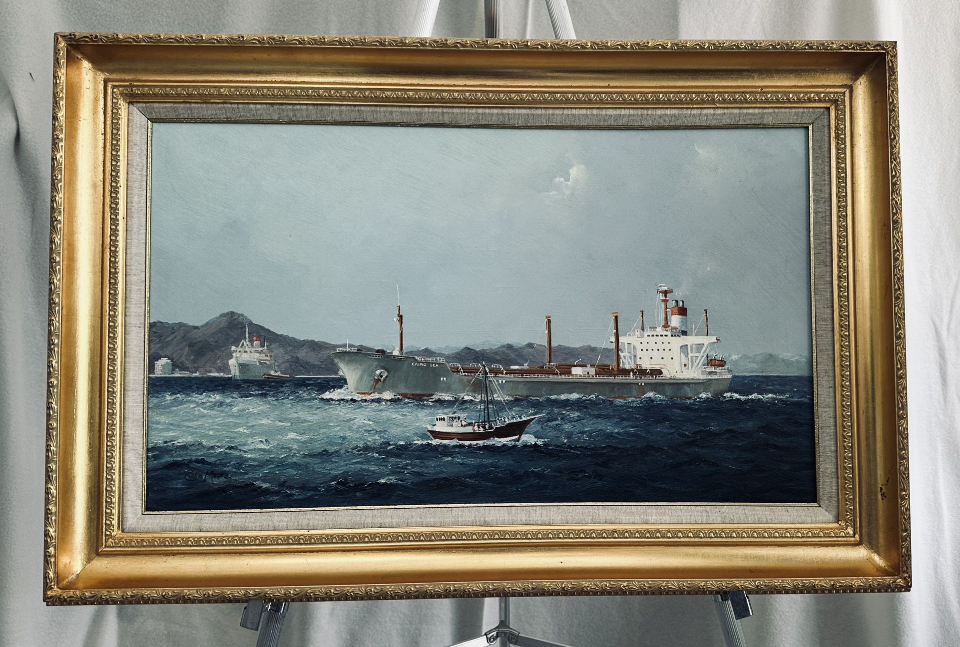 Amazing Signed Oil Paintings(4) of famous tankers with Beautiful Gold ...