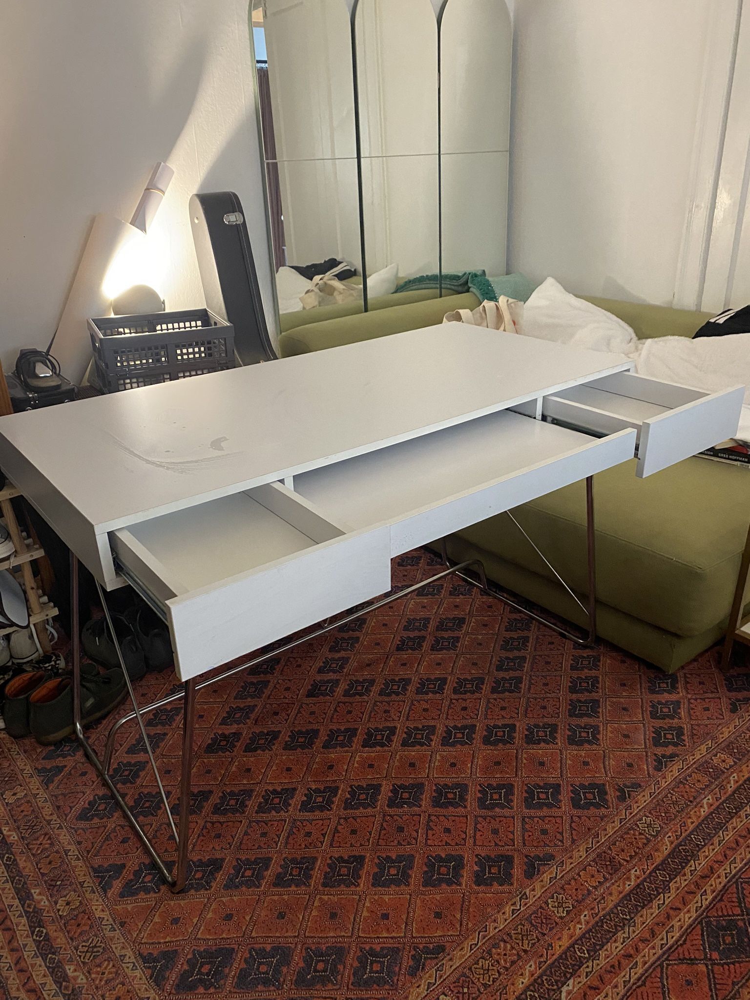 CB2 White Desk With Metal Legs for Sale in Los Angeles, CA - OfferUp
