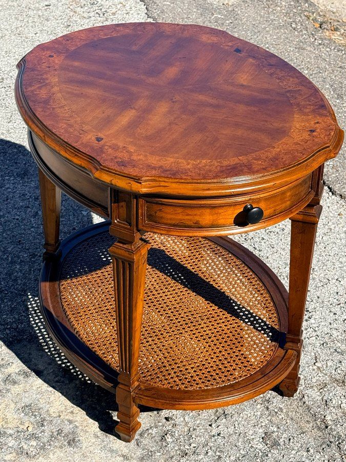 Single Drawer Pecan and Burl wood Side Table- Mint Condition for Sale ...