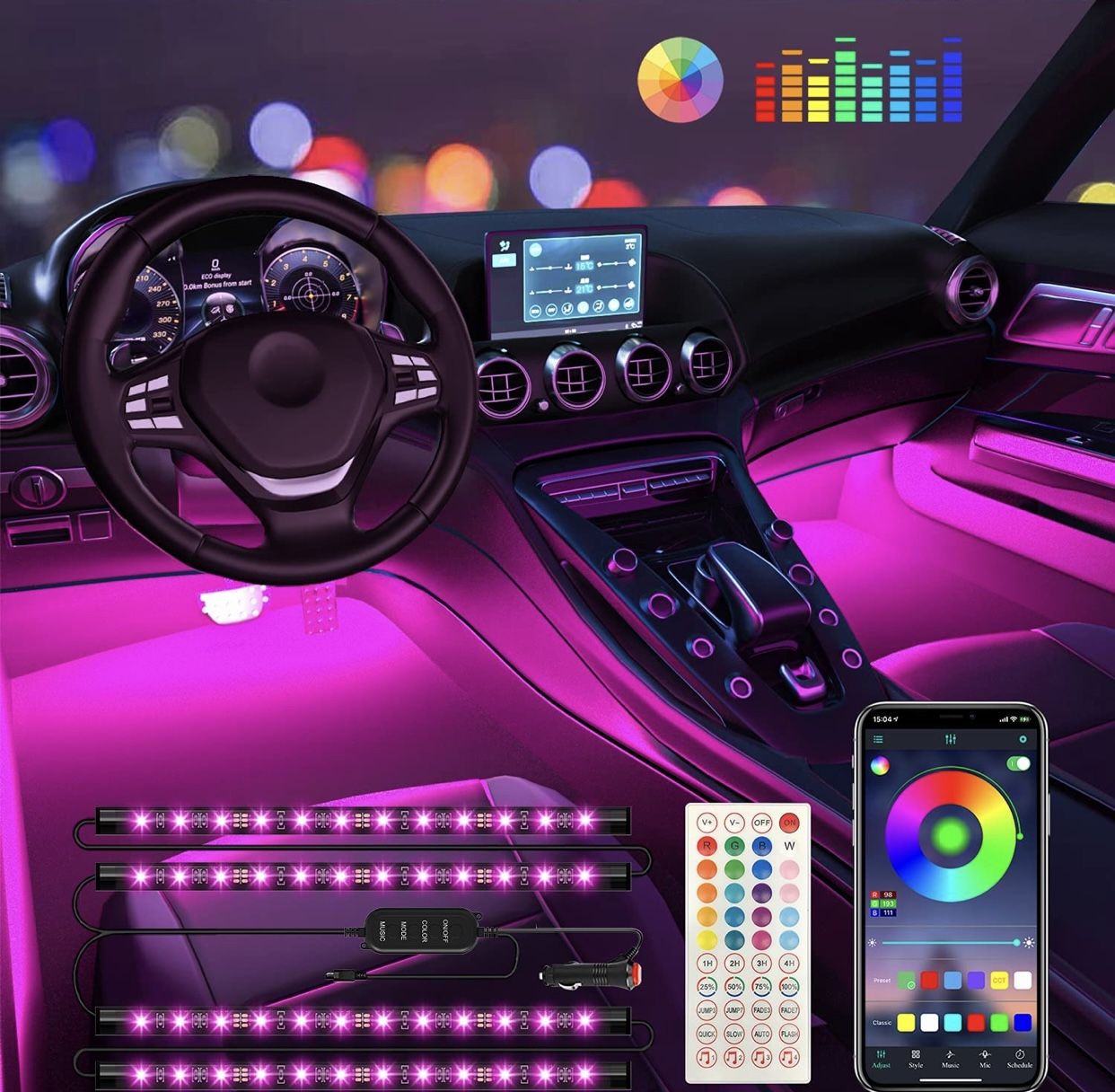 Interior Car Lights Keepsmile Car Accessories Car Led Lights APP ...