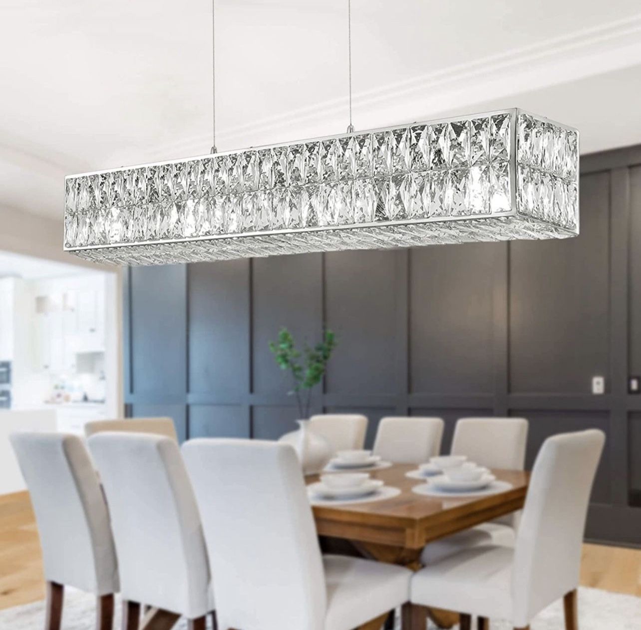 Crystal Chandeliers with Stainless Steel in Chrome, Large Rectangular ...