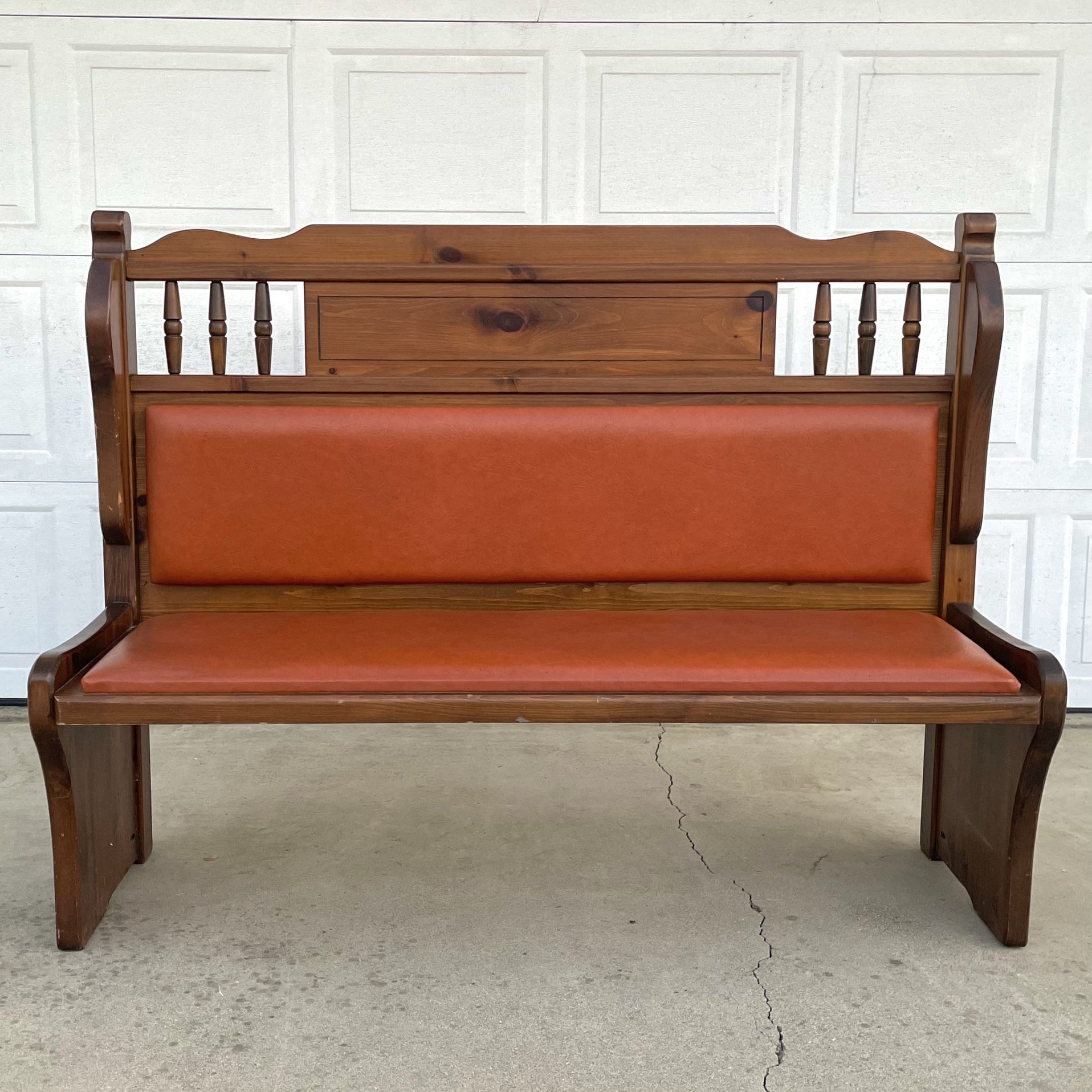 GOOD Condition!! Orange Cushioned Large Wood Bench!! for Sale in ...