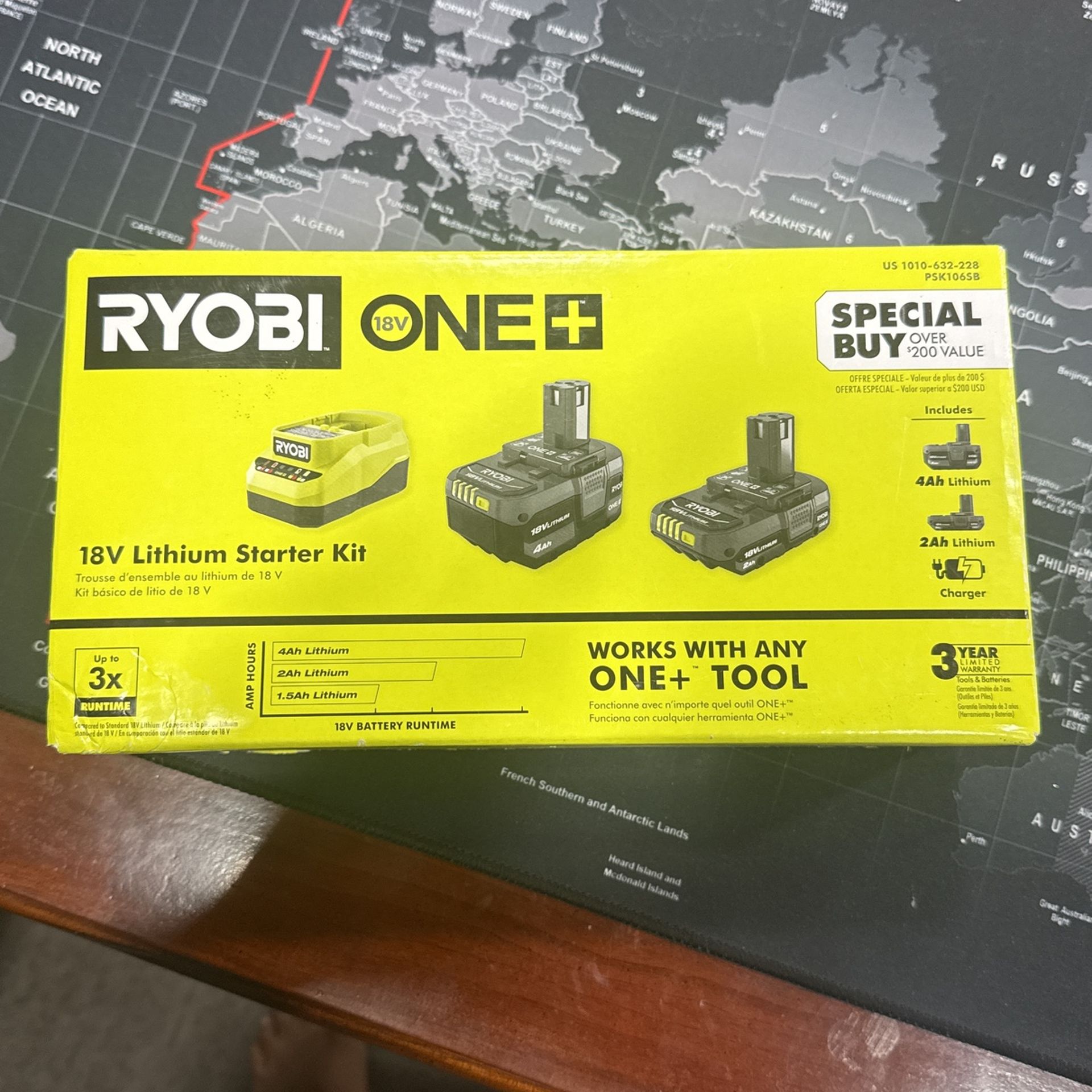 Brand New In Box Ryobi One Plus Starter Kit 2 Battery’s And Charger for ...