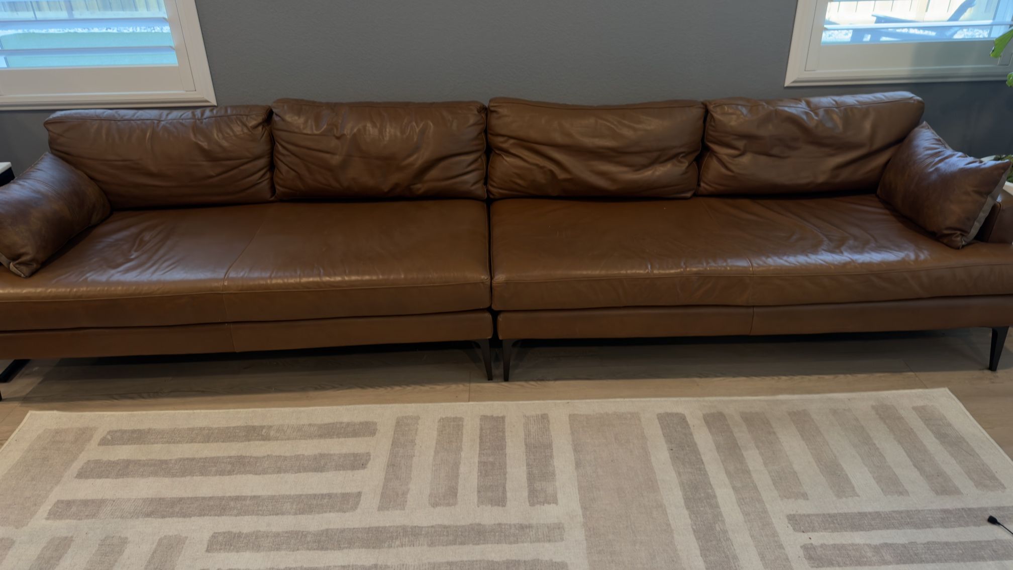 West Elm Brown Leather Couchnull