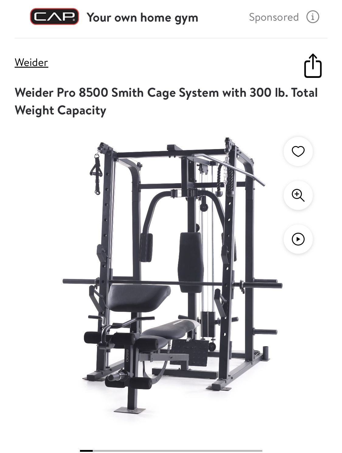 Weider Pro 8500 Smith Cage Strength Trainer Weights Not Included FREE ...