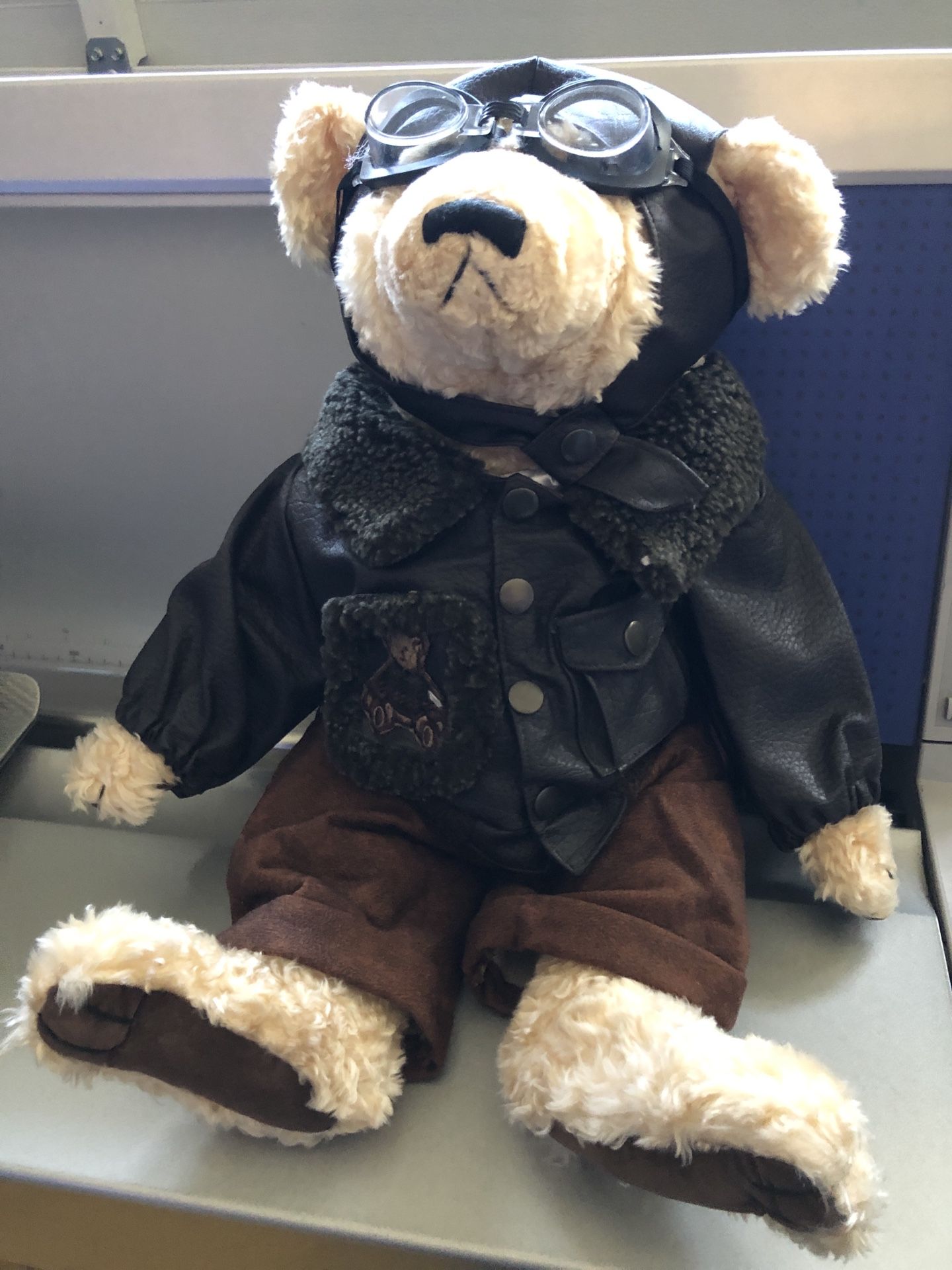 Brown Aviator Pilot Teddy Bear in Leather Bomber Jacket for Sale in ...