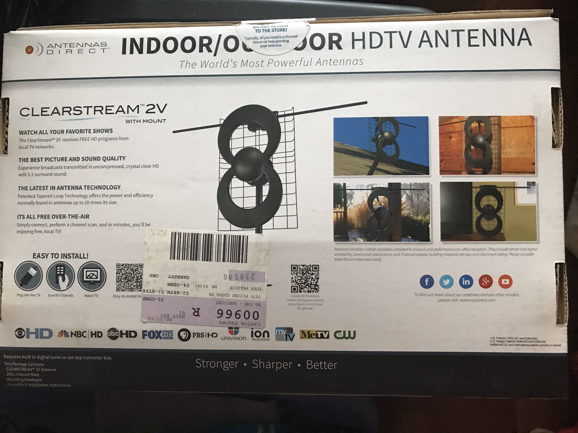 Antennas Direct ClearStream 2V TV Antenna, 60+ Mile Range, UHF/VHF, Multi-directional for Sale ...