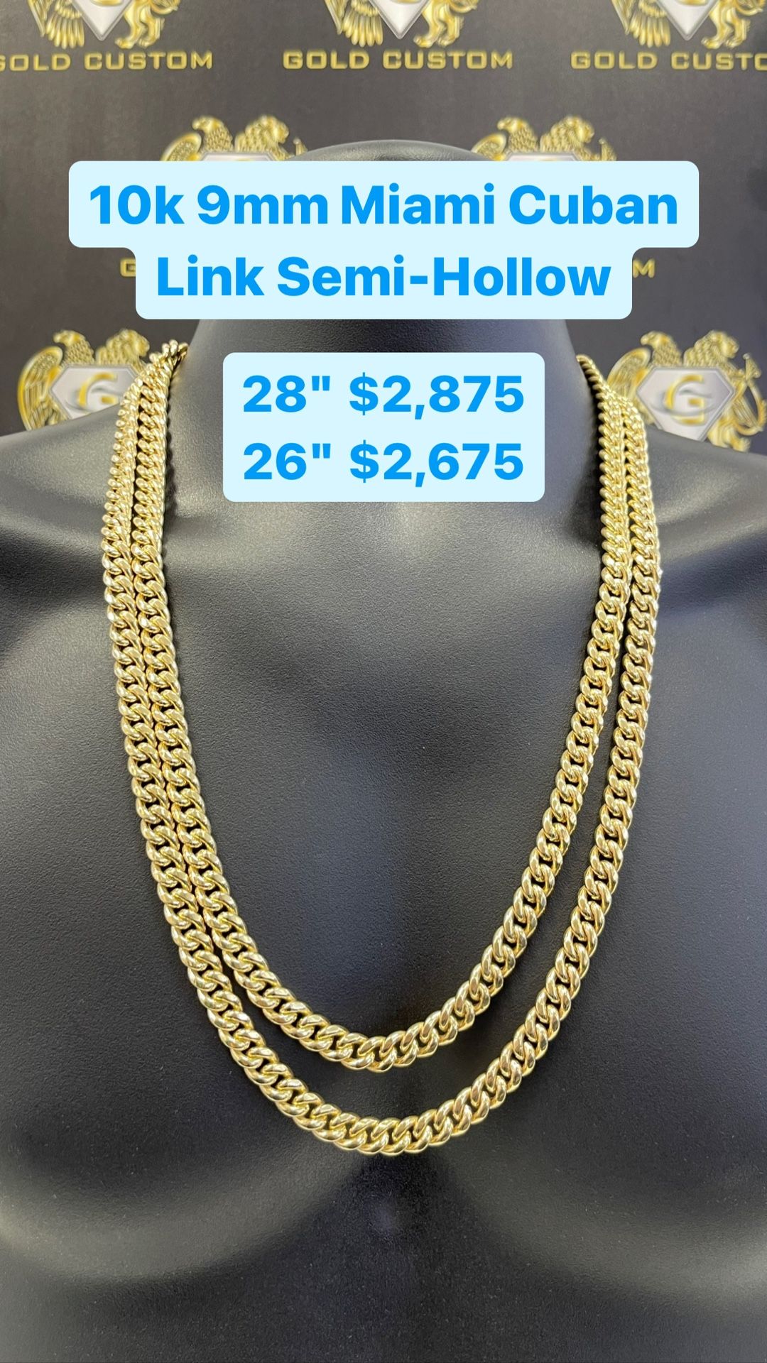 10k 9mm Miami Cuban Link 10 Karat Box Lock Semi-Hollow 10KT for Sale in ...