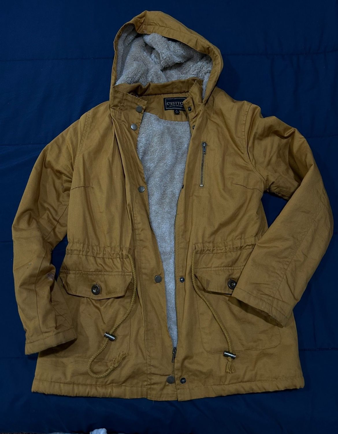 Mustard Yellow Jacket With Fur Lining Size Small In Women Or Junior for ...