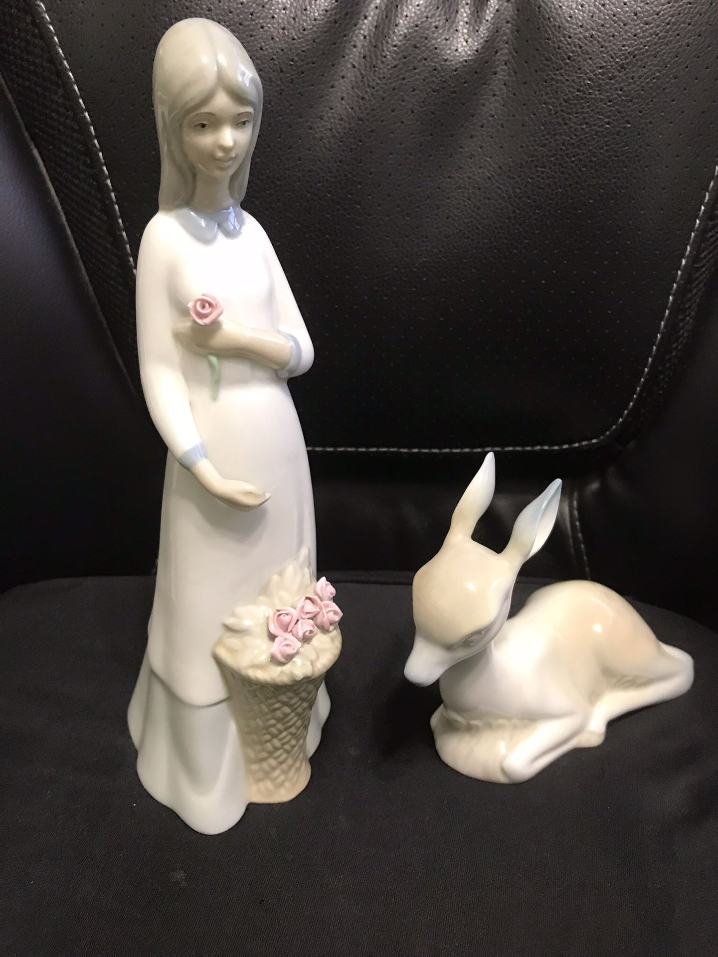 2 Porcelanas Miguel Requena “Girl w/Basket of Flowers “and “Baby Deer ...