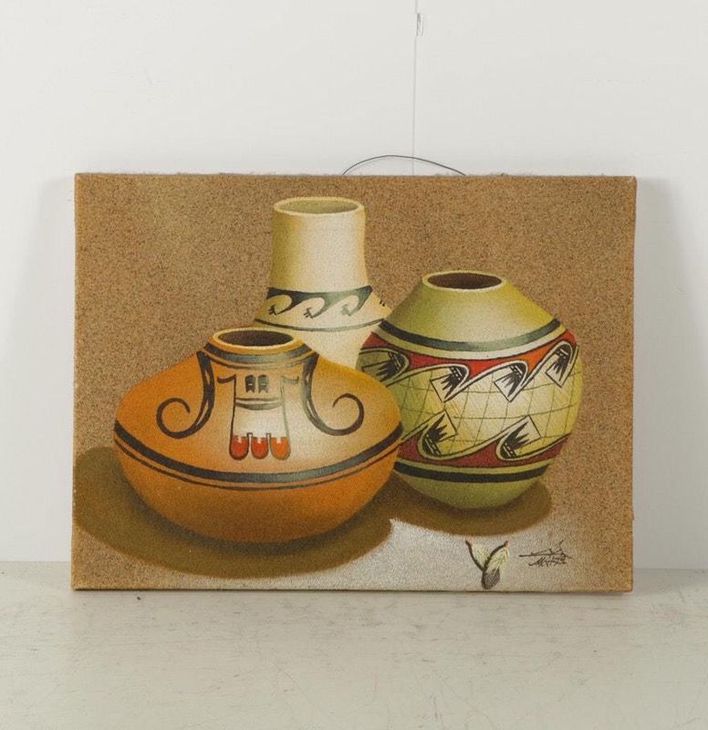 Original Vintage Myung Mario Jung Sand and Oil Painting of Native ...
