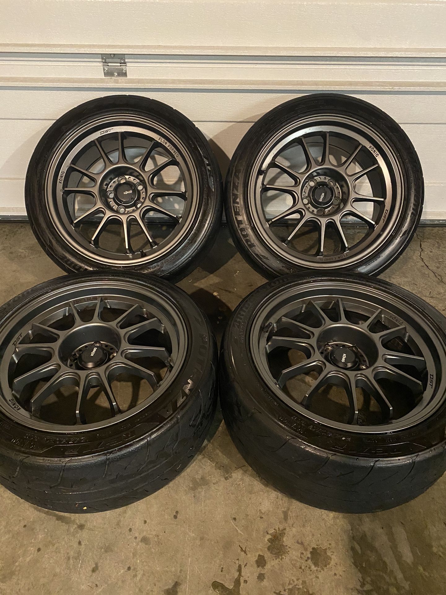 17x9 Konig Hypergram Matte Grey Wheels w/ Bridgestone Potenza RE71R ...