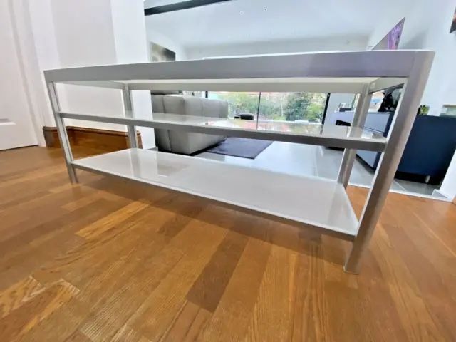IKEA Gettorp TV Stand White Aluminum And Tempered Glass for Sale in Dallas TX OfferUp