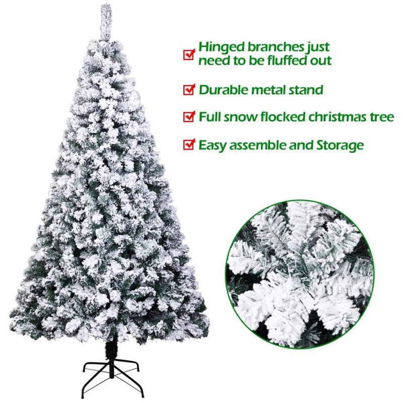 7ft Flocked Artificial Christmas Tree Snowy Spruce Unlit Xmas Tree ...