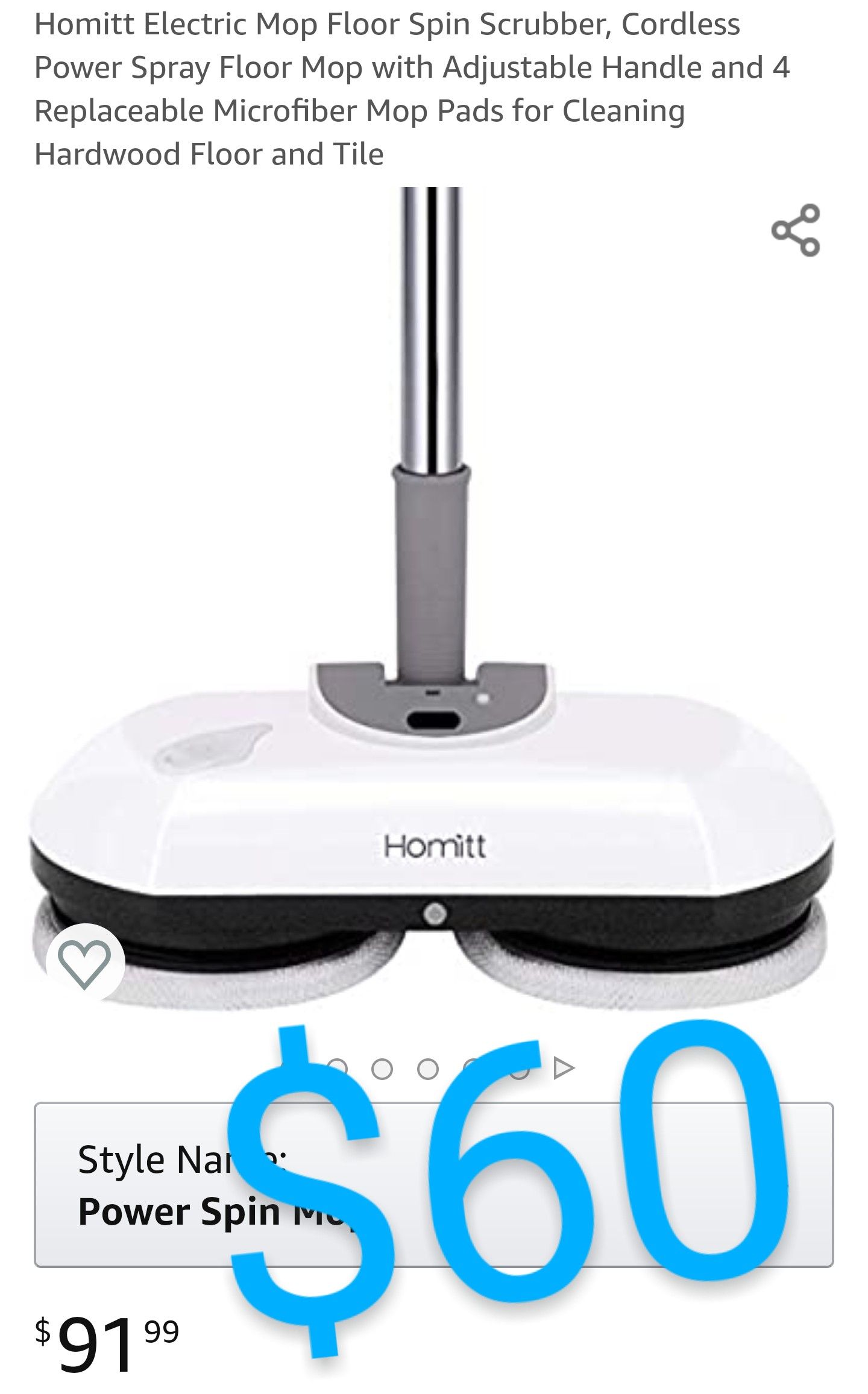 Homitt Electric Mop Floor Spin Scrubber, Cordless Power Spray for Sale ...