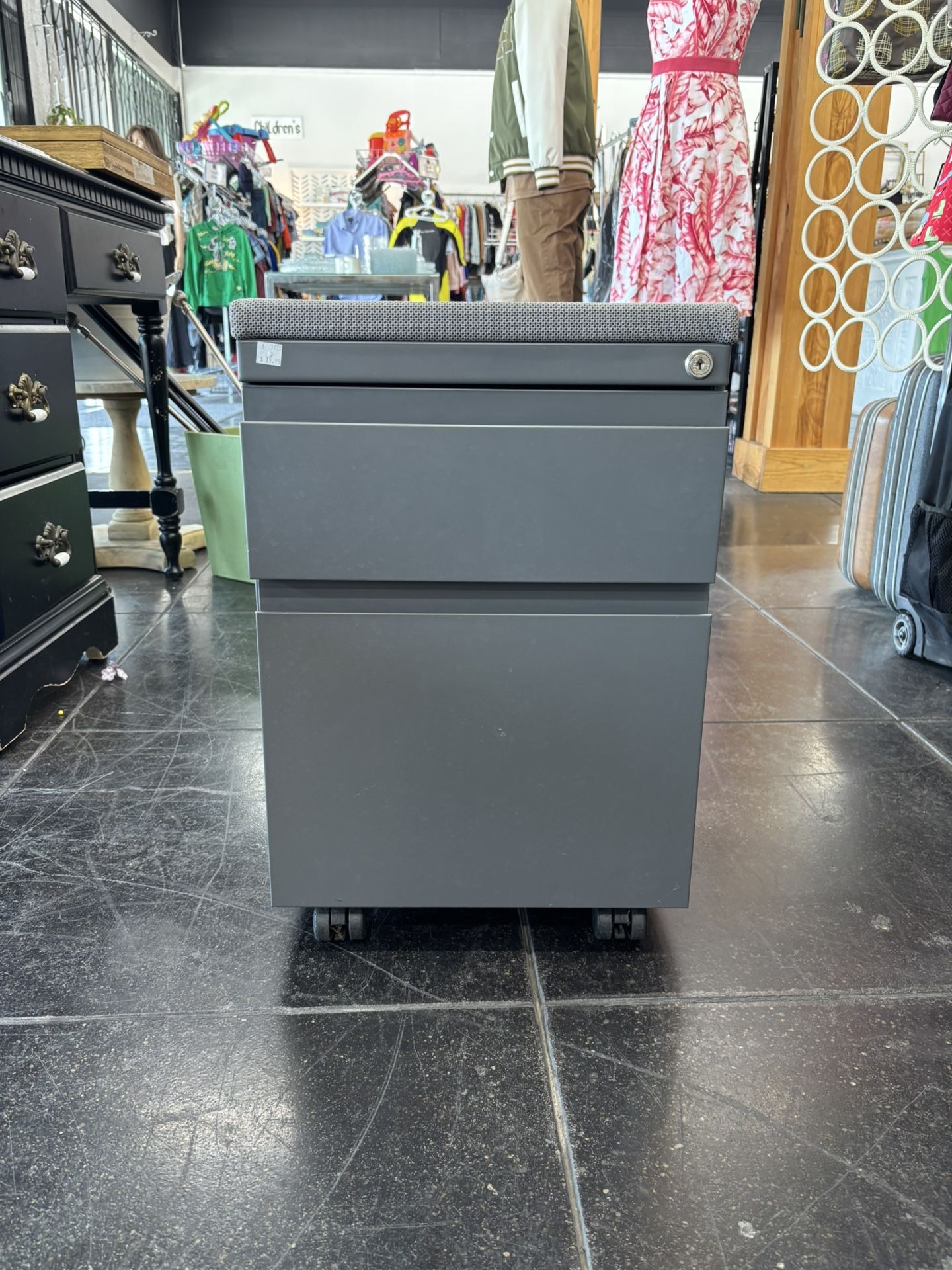 Gray Locking Mobile File Cabinet with Padded Top – 17”x15”x22.5” for ...