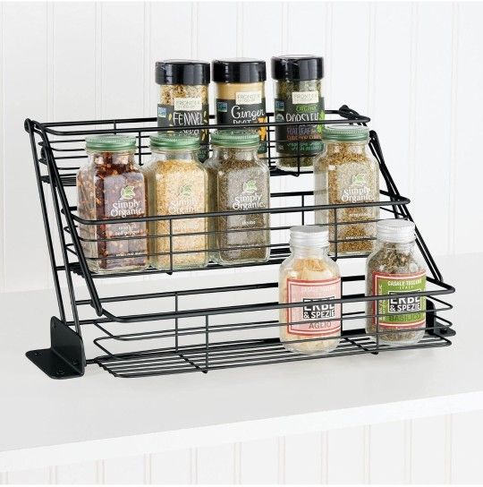 mDesign Metal 3-Tier Pull Down Spice Rack - Easy Reach Retractable ...