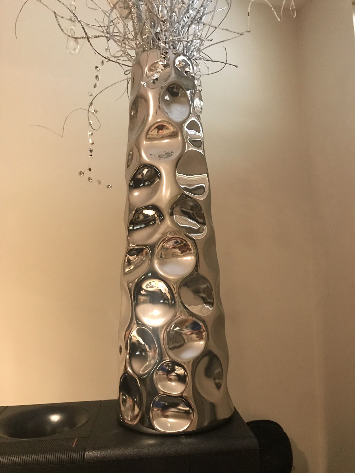 Centerpieces silver Vase & silver branches & crystals, holidays ...